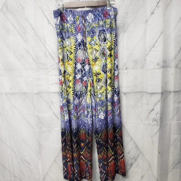 ONE WORLD | Pants & Jumpsuits | One World Blue Multicolor Stretchy Boho ...